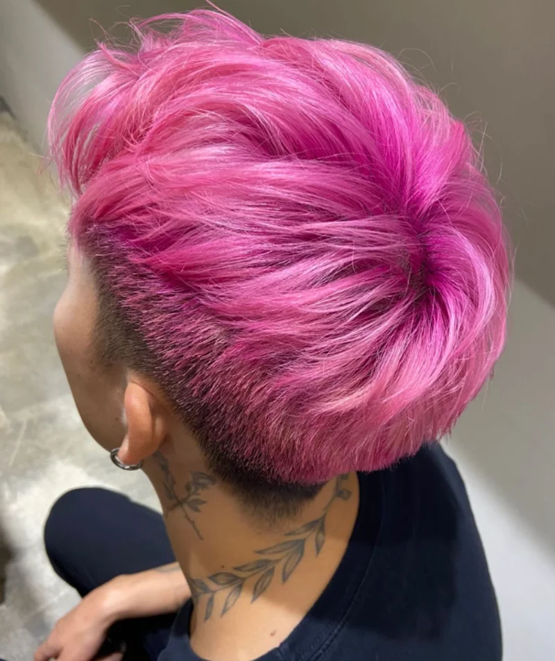 Buzz Cut with Bold Pink Color | NEWHAIR nyc | Manhattan, New York