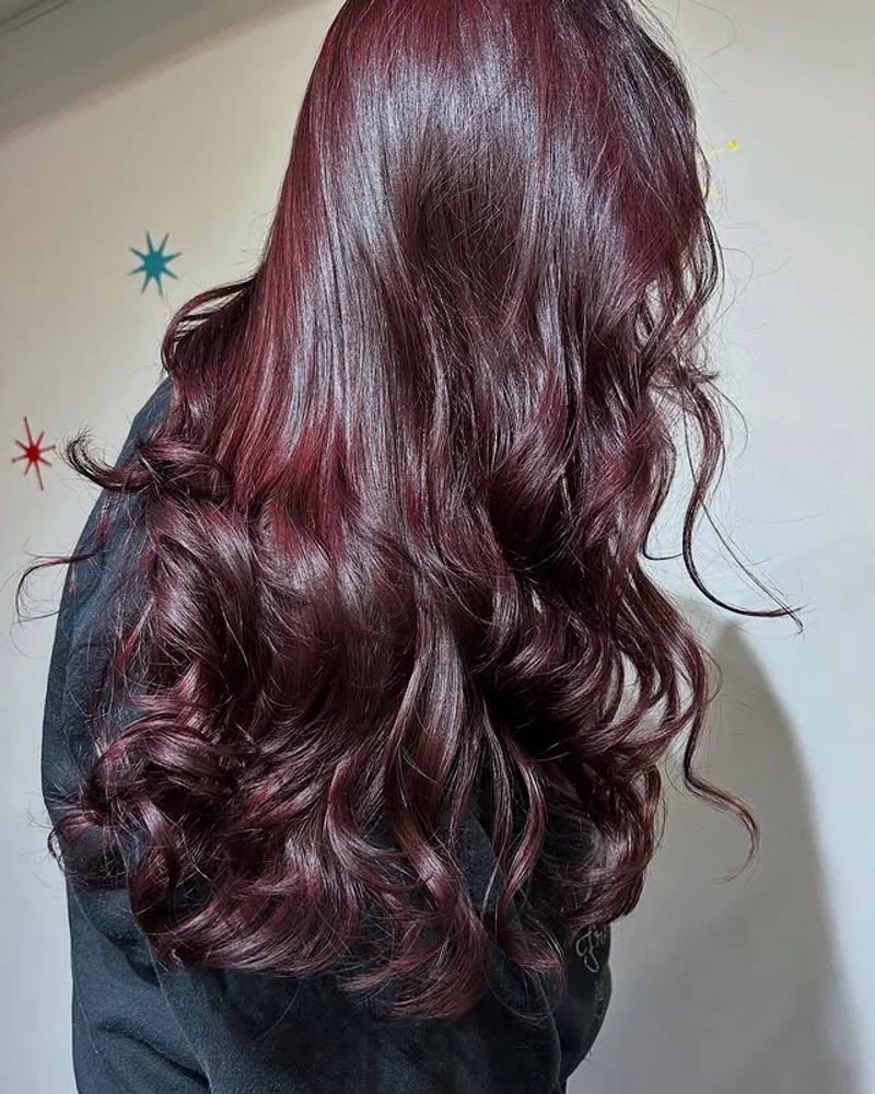 Burgundy Balayage Long Curls | The Wayward Hairdresser | Brooklyn, New York
